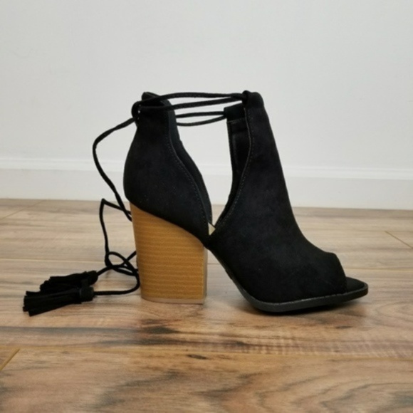 Shoes | Cut Out Bootie Lace Up Ankle Booties Peep Toe Heel | Poshmark